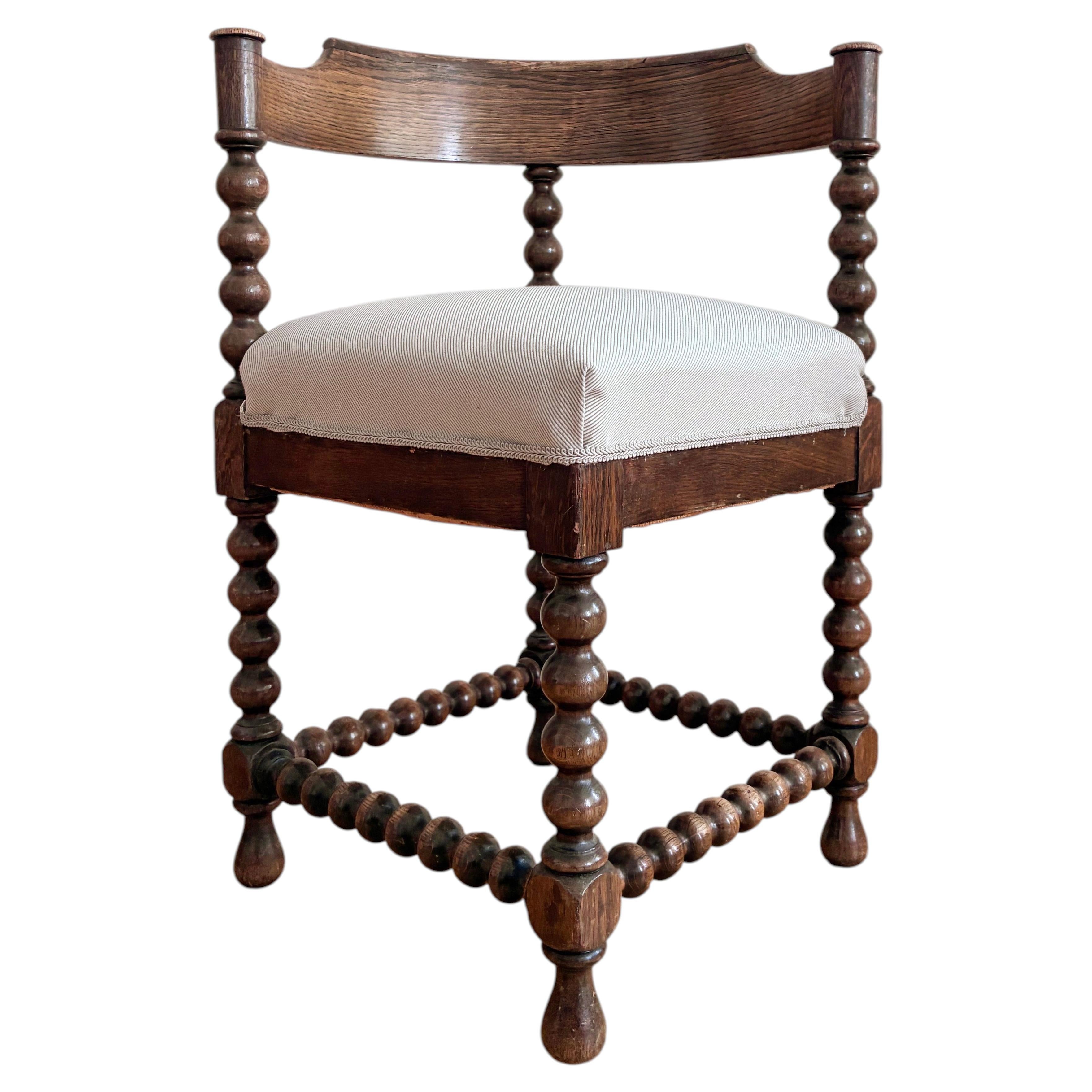 French Antique Hand Crafted Bobbin Corner Chair with Lambswool, Early ...