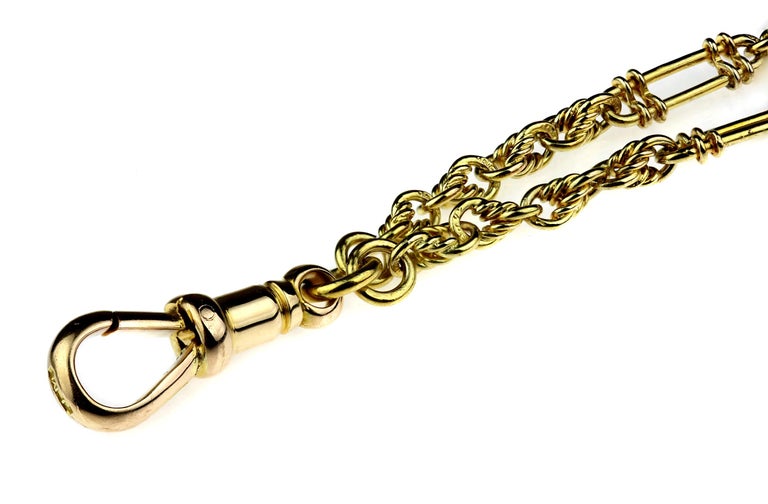 Antique Edwardian British Hallmarked 15K Gold Long Guard Chain/ 2 Row ...