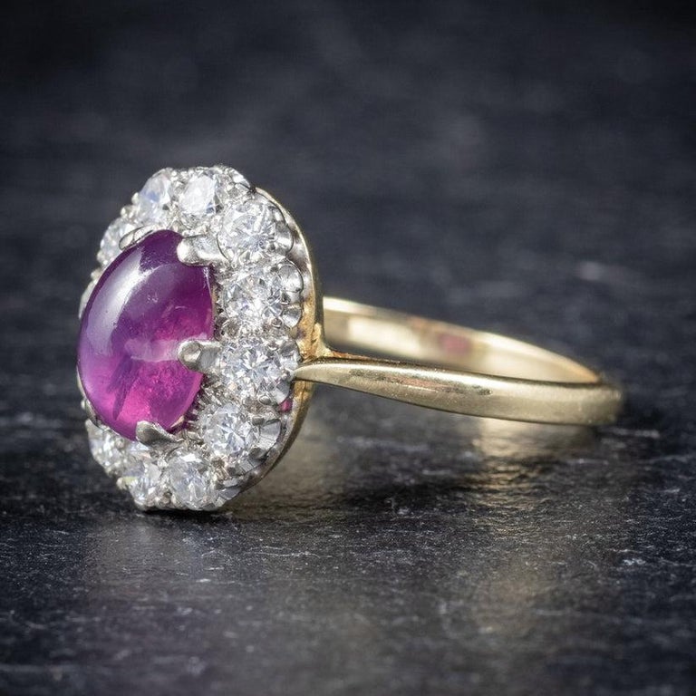 Antique Edwardian Cabochon Star Ruby Diamond Ring in 18ct Gold, Circa ...
