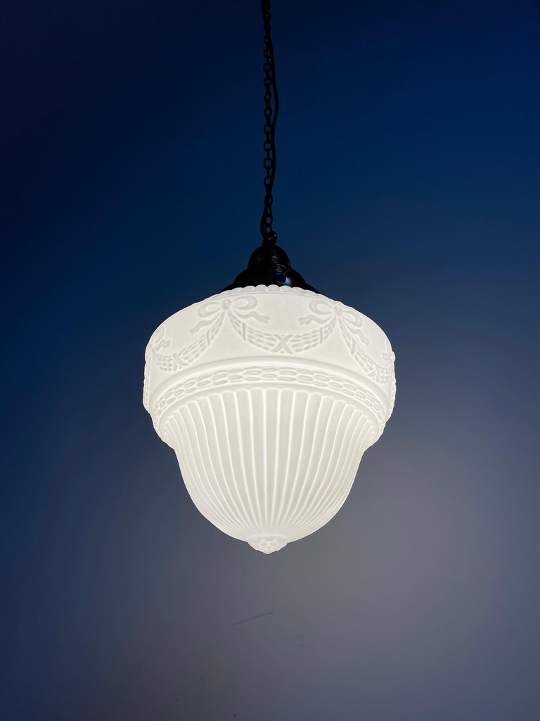 Antique Edwardian Church Chapel Opaline Milk Glass Ceiling Pendant ...