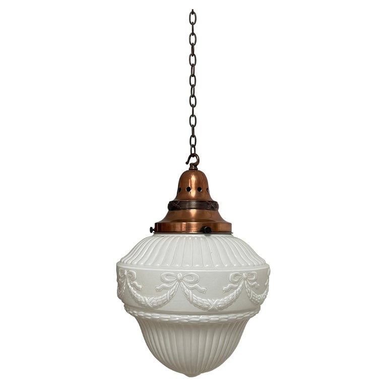 Antique Edwardian Church Chapel Opaline Milk Glass Ceiling Pendant ...