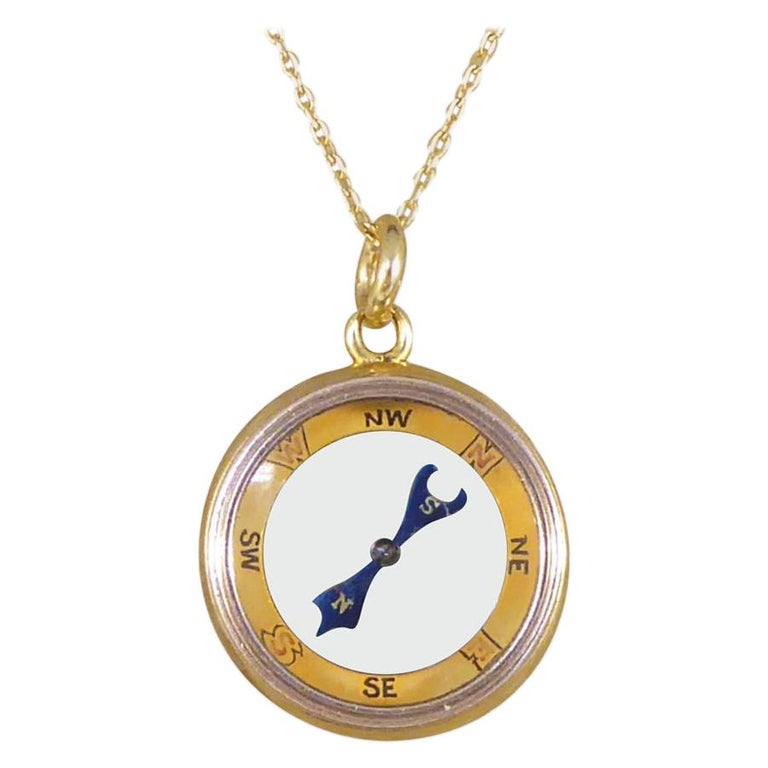 Antique Edwardian Compass 18 Carat Yellow Gold Pendant on 9 Carat Gold ...