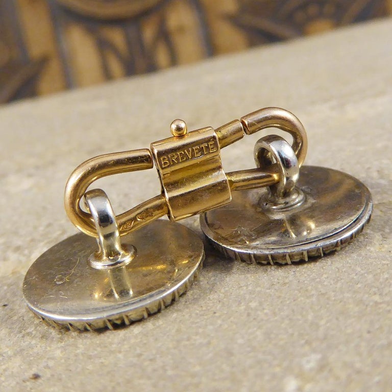 Antique Edwardian Cufflinks in Blue Enamel and Diamond Halo in 18 Carat ...