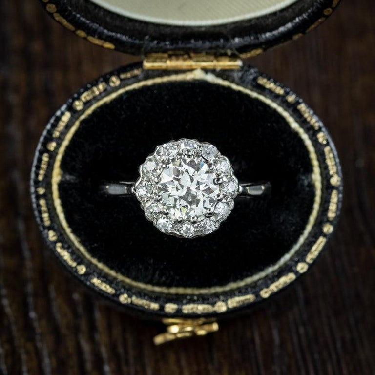 Antique Edwardian Diamond Cluster Ring in 1.30ct of Diamond, circa 1915 ...