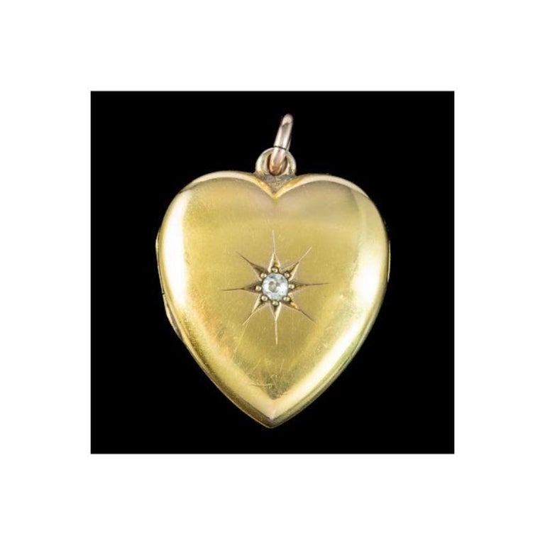 Antique Edwardian Diamond Heart Locket 15ct Gold, Dated 1910 For Sale ...