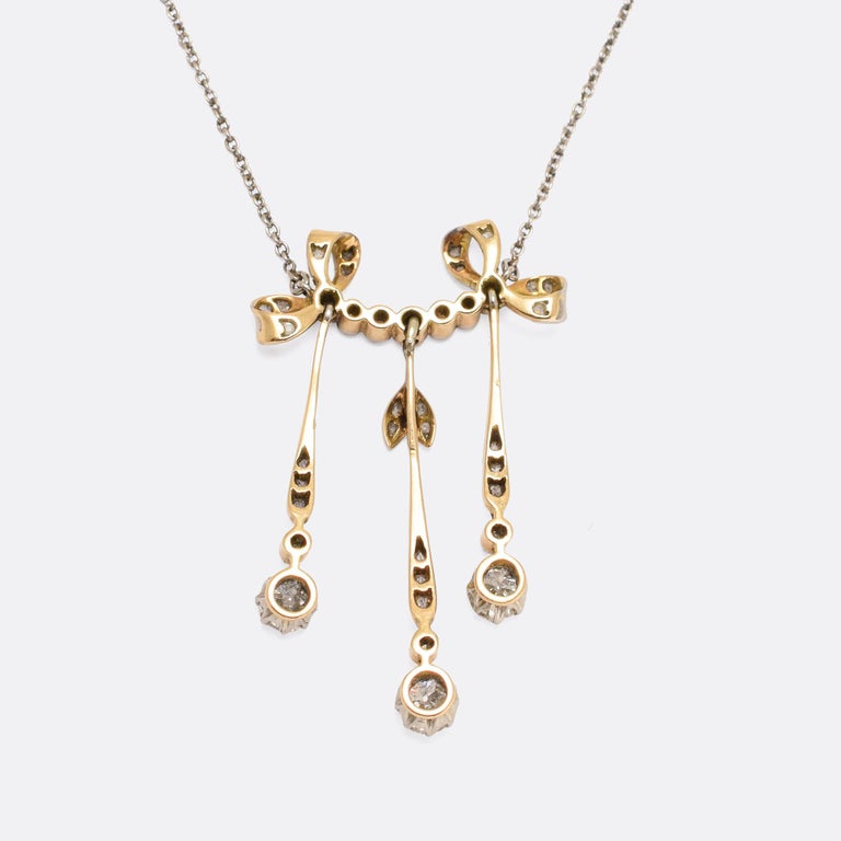Antique Edwardian Diamond Millegrain Negligee Necklace at 1stDibs