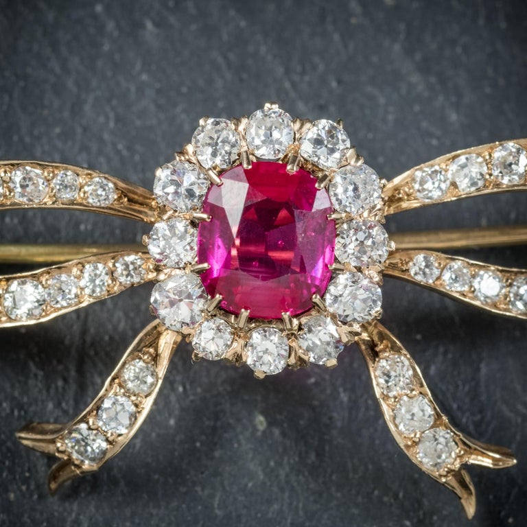 Antique Edwardian Diamond Verneuil Ruby 18 Carat Gold circa 1910 Brooch ...