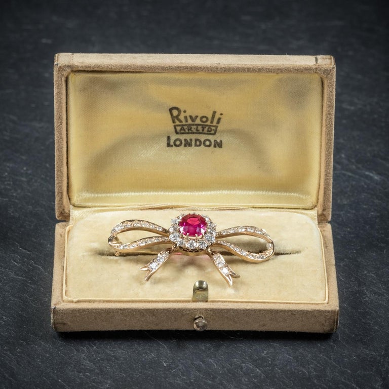 Antique Edwardian Diamond Verneuil Ruby 18 Carat Gold circa 1910 Brooch ...