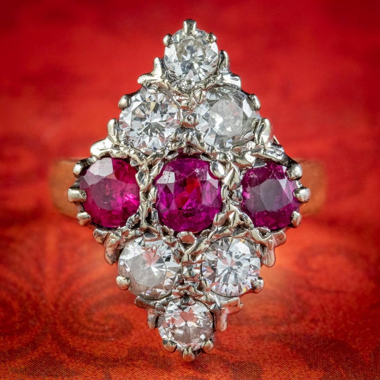 Antique Edwardian Diamond Ruby Cluster Ring in 1.45ct of Ruby, circa ...