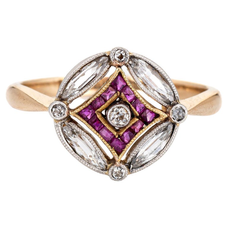 Antique Edwardian Diamond Ruby Ring 18k Gold Platinum Fine Engagement ...
