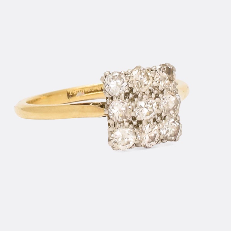 Antique Edwardian Diamond Square Cluster Ring at 1stDibs