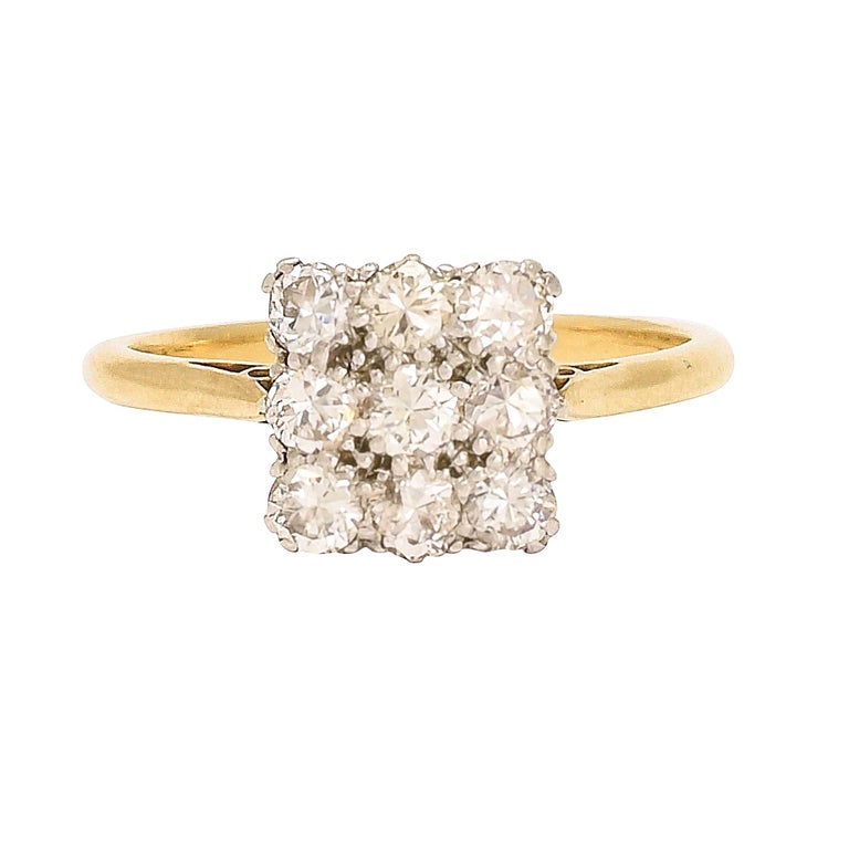 Antique Edwardian Diamond Square Cluster Ring at 1stDibs