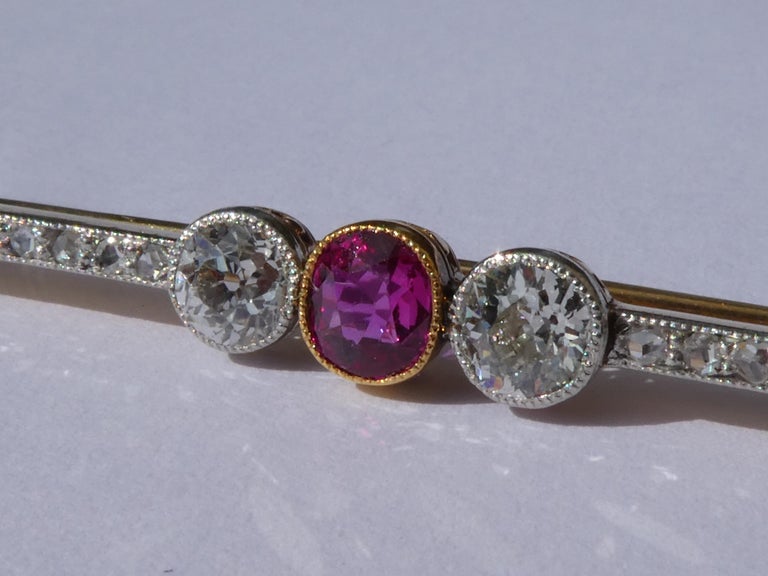Antique Edwardian Dutch Ruby Diamond 18 Karat Rose Gold Platinum Bar ...