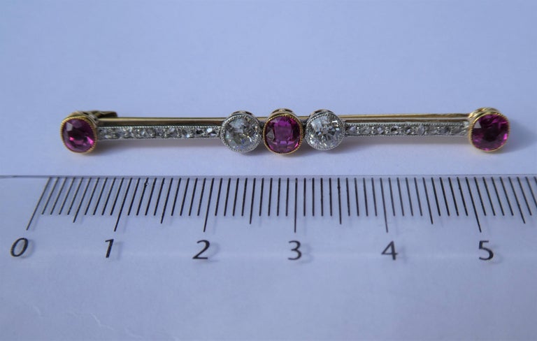 Antique Edwardian Dutch Ruby Diamond 18 Karat Rose Gold Platinum Bar ...
