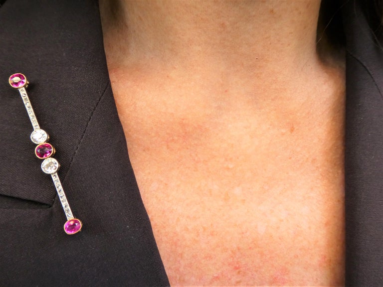 Antique Edwardian Dutch Ruby Diamond 18 Karat Rose Gold Platinum Bar ...