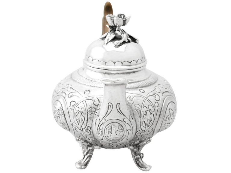Antique Edwardian Dutch Sterling Silver Bachelor Teapot For Sale at 1stDibs