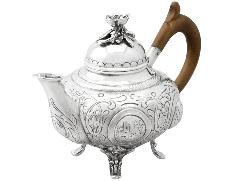 Antique Edwardian Dutch Sterling Silver Bachelor Teapot For Sale at 1stDibs