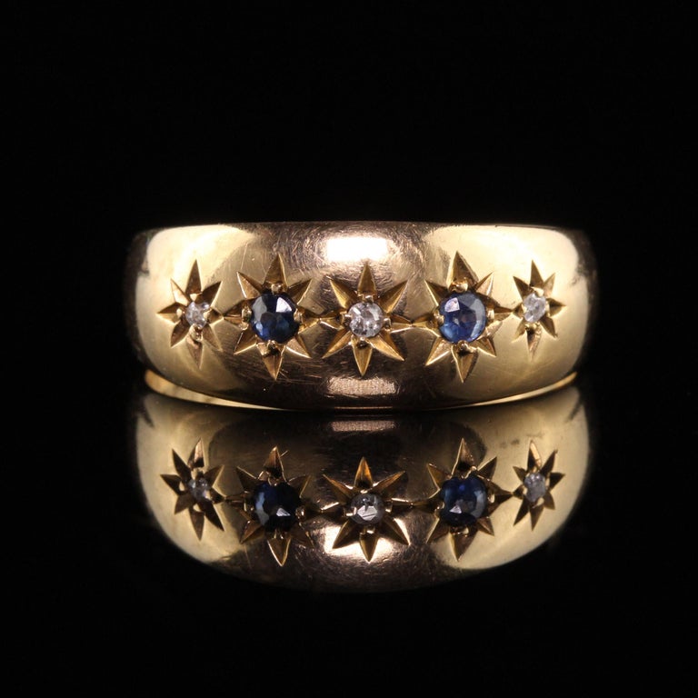 Antique Edwardian English 18k Yellow Gold Old Mine Diamond and Sapphire ...