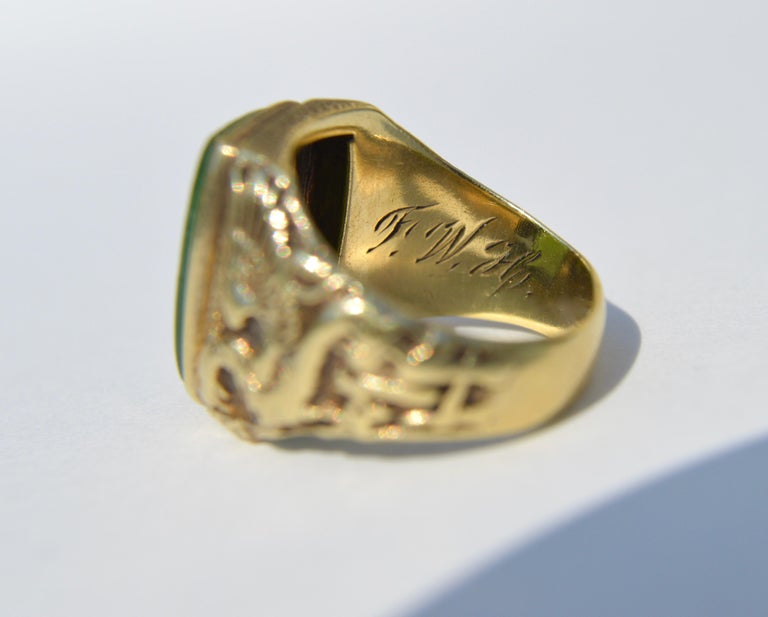 Antique Edwardian Era 6 Carat Jade Griffin 14 Karat Gold Signet Pinky ...