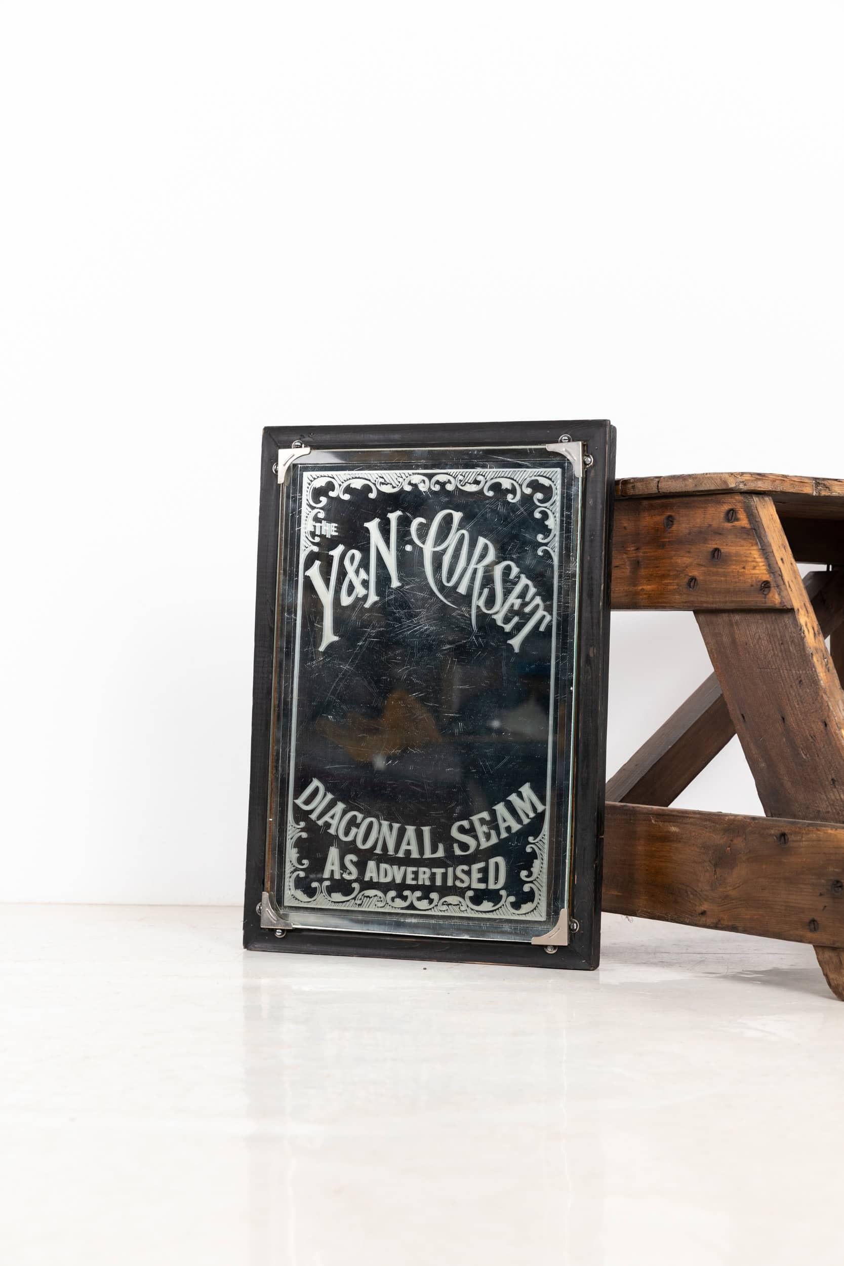 Antique Edwardian Etched Advertising Mirror for Y&N Corsets. c.1910 For ...