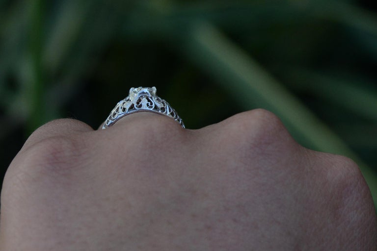 Antique Edwardian Filigree Diamond Engagement Ring For Sale at 1stDibs
