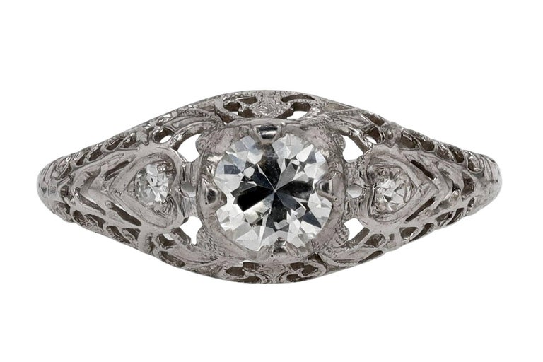 Antique Edwardian Filigree Diamond Engagement Ring For Sale at 1stDibs