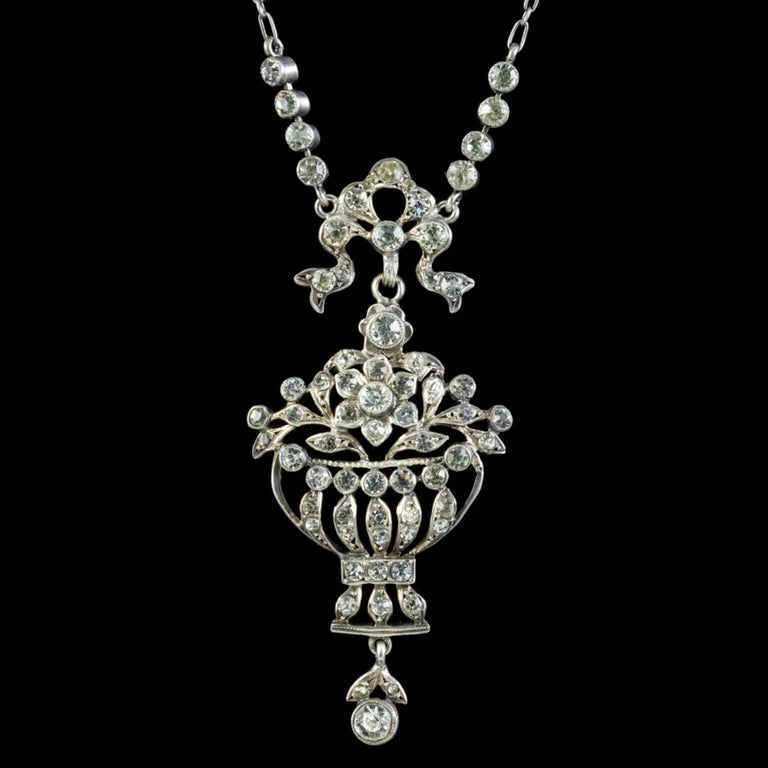 Antique Edwardian Floral Paste Lavaliere Necklace Silver, circa 1901 ...