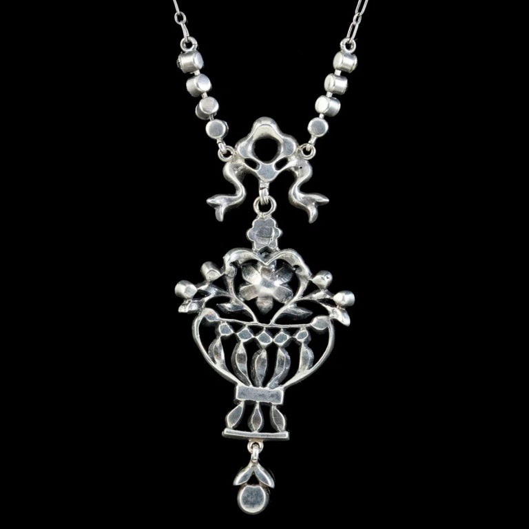 Antique Edwardian Floral Paste Lavaliere Necklace Silver, circa 1901 ...