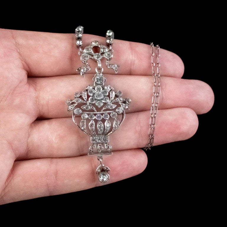 Antique Edwardian Floral Paste Lavaliere Necklace Silver, circa 1901 ...