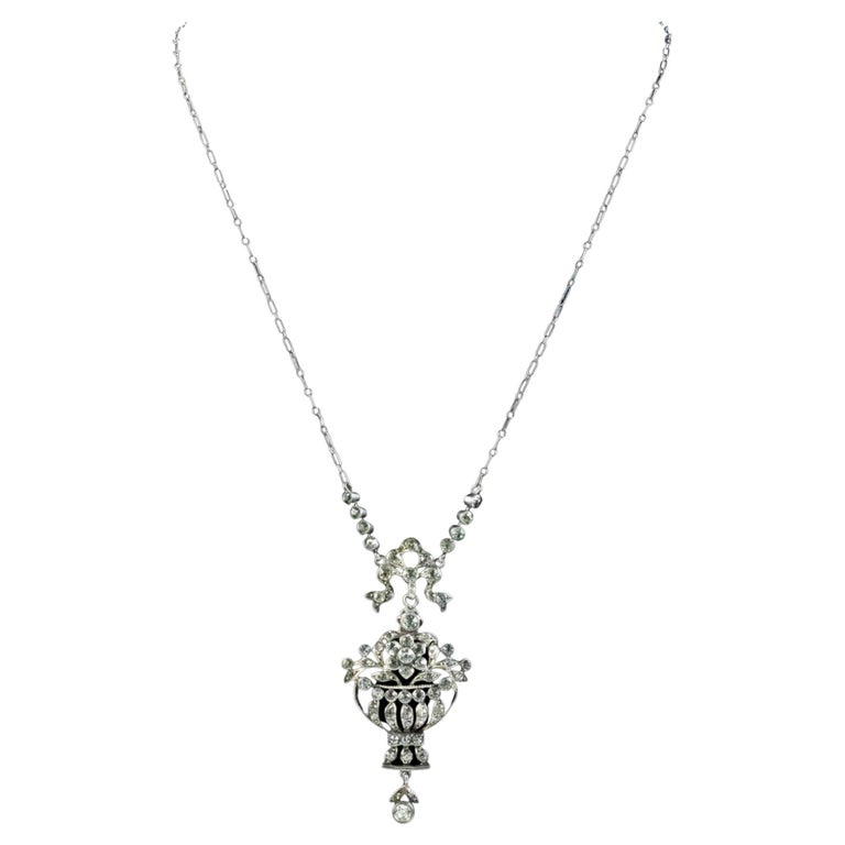 Antique Edwardian Floral Paste Lavaliere Necklace Silver, circa 1901 ...