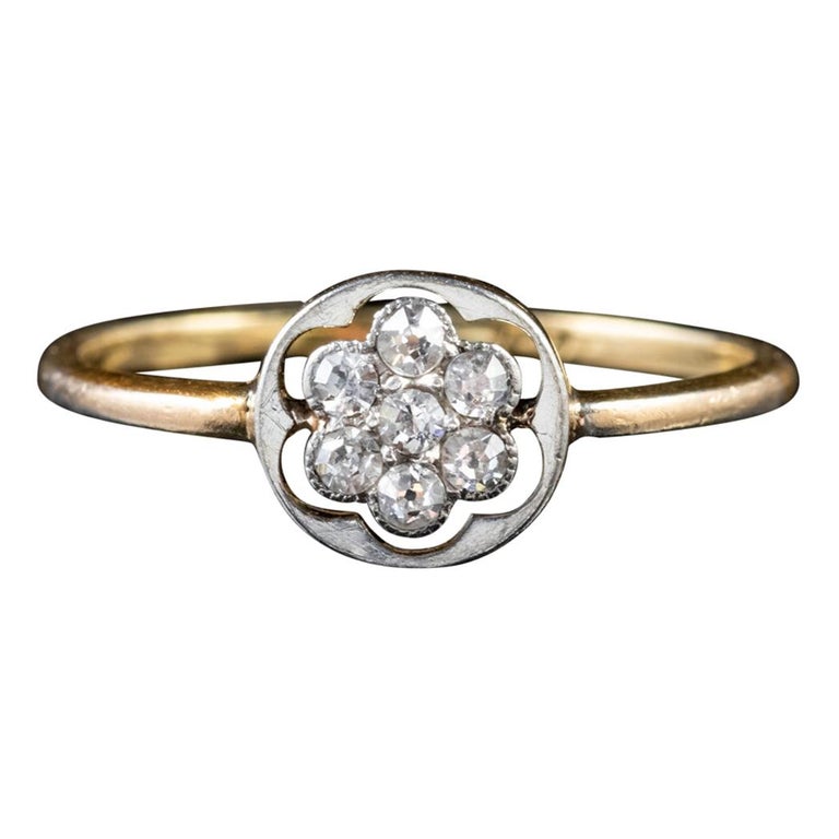 Antique Edwardian Flower Diamond Ring 18 Carat Gold Platinum, circa ...