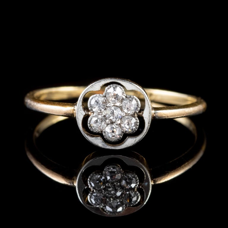 Antique Edwardian Flower Diamond Ring 18 Carat Gold Platinum, circa ...