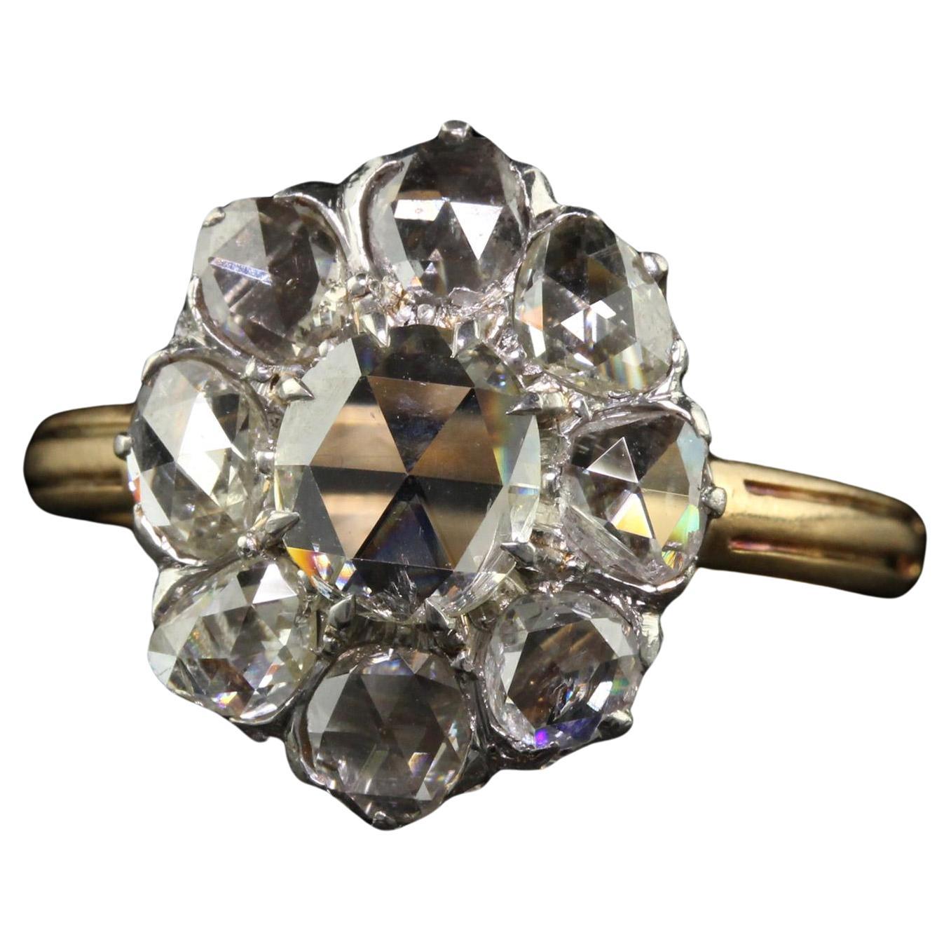 Antique Edwardian French 18K Gold Platinum Top Rose Cut Diamond ...