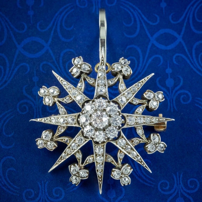 Antique Edwardian Garrard Diamond Star Pendant Brooch 3.85ct Total For ...