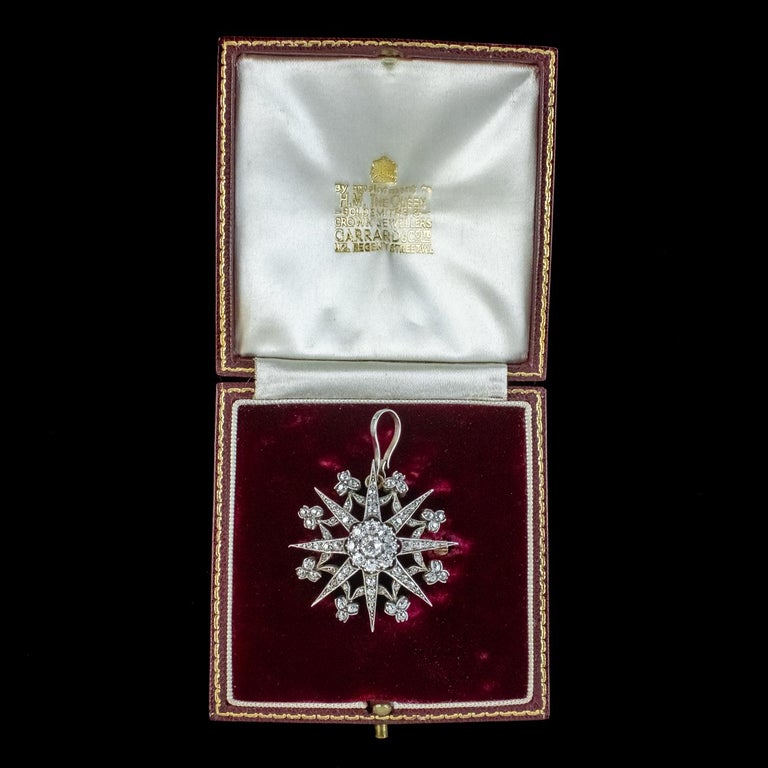Antique Edwardian Garrard Diamond Star Pendant Brooch 3.85ct Total For ...