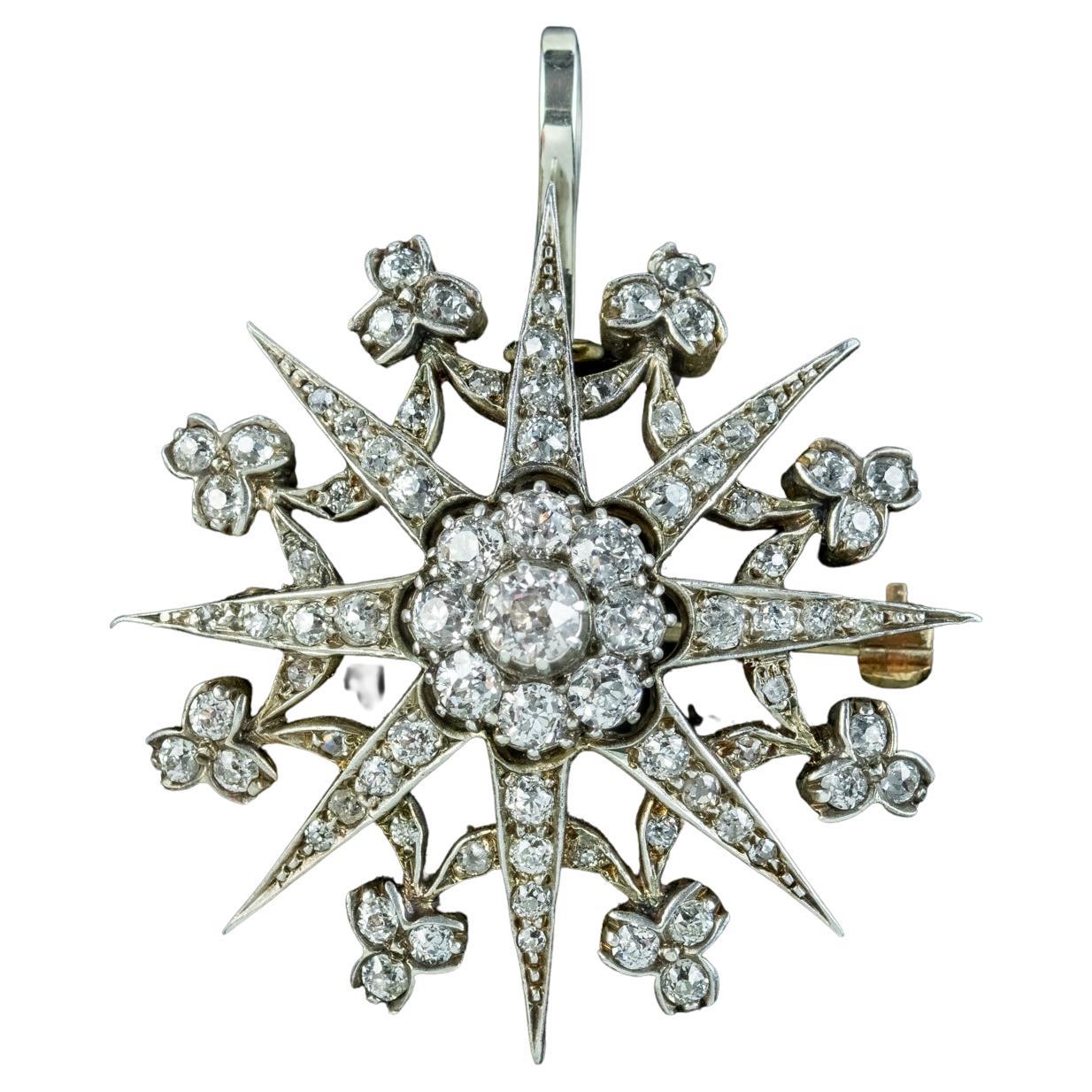 Antique Edwardian French Diamond Star Brooch 2.3ct of Diamond For Sale ...