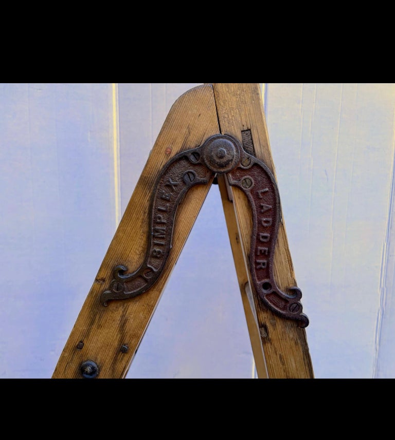 Antique Edwardian Industrial Folding Pine Simplex Ladder, Steps For ...