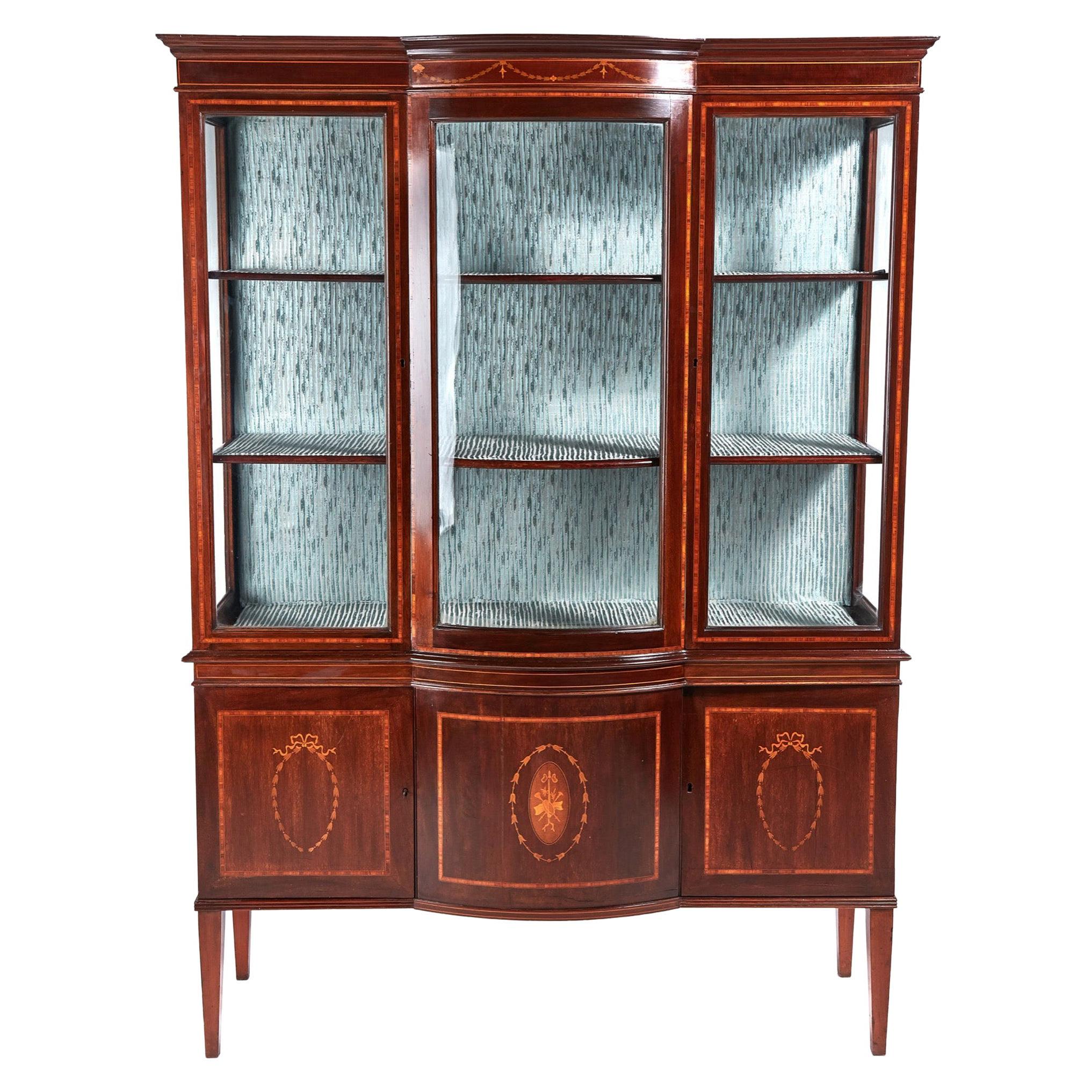 Antique Edwardian Inlaid Mahogany Bow Front Display Cabinet at 1stDibs