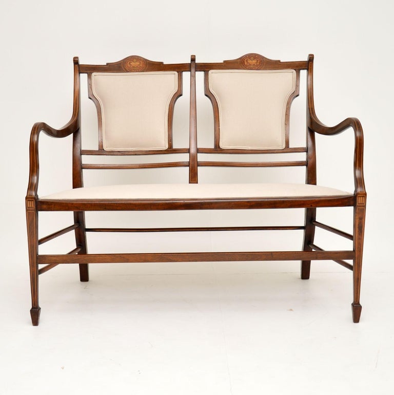 Antique Edwardian Inlaid Wood Settee at 1stDibs