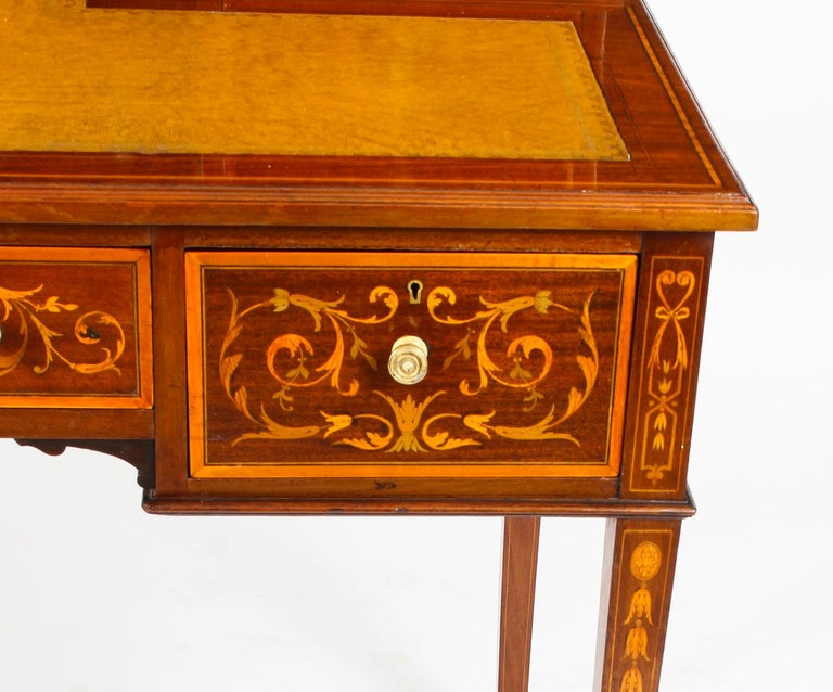 Antique Edwardian Mahogany and Marquetry Writing Table Desk, Early 20th ...