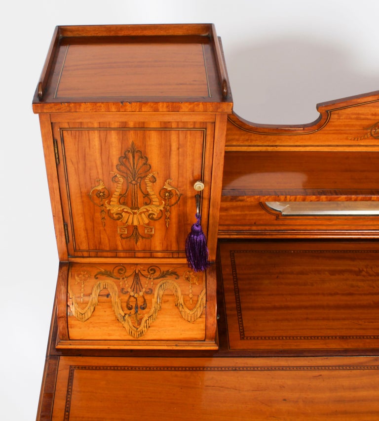 Antique Edwardian Marquetry Inlaid Satinwood Writing Table Desk Early ...