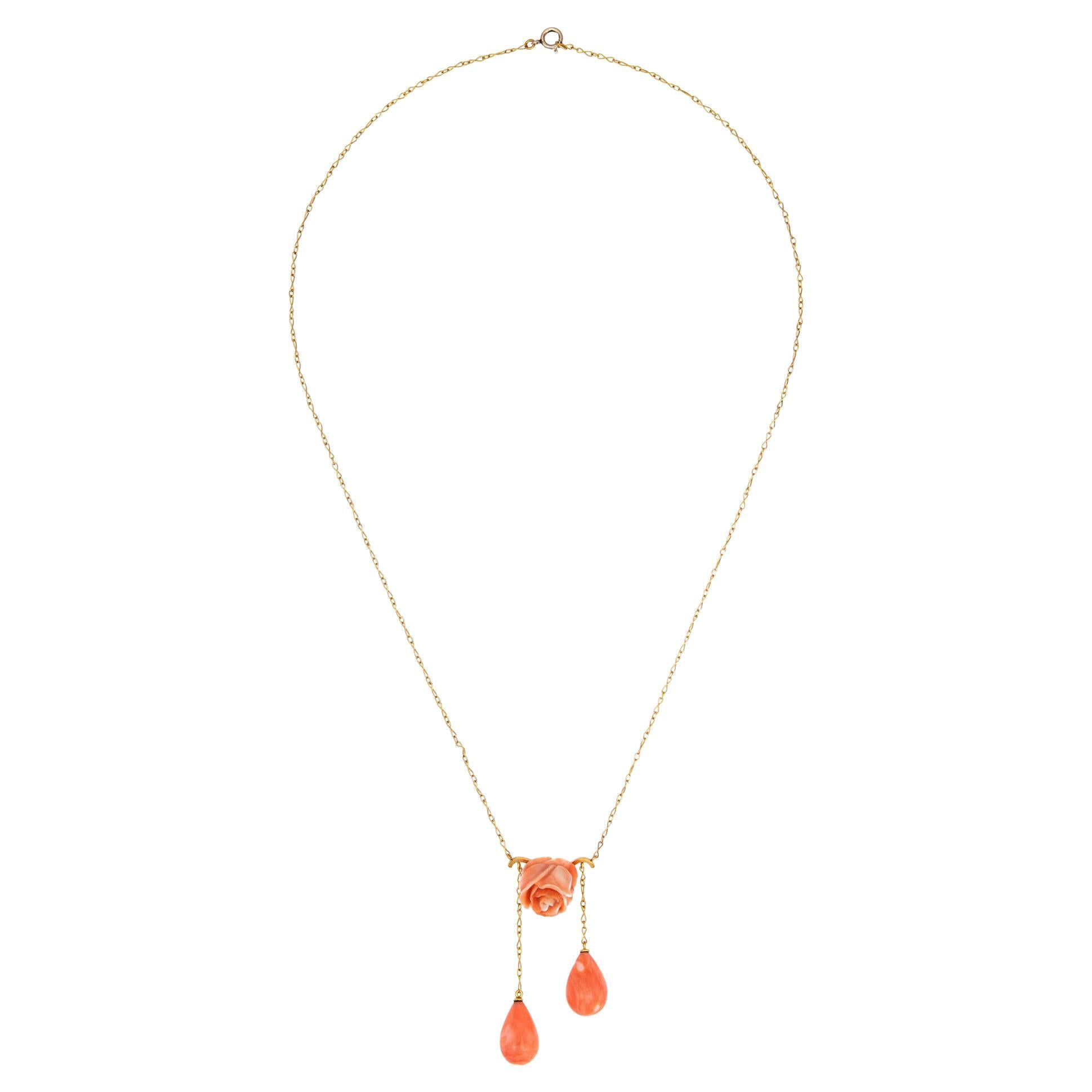 Antique Edwardian Negligee Necklace Coral Drops Fine Vintage Jewelry 18 ...