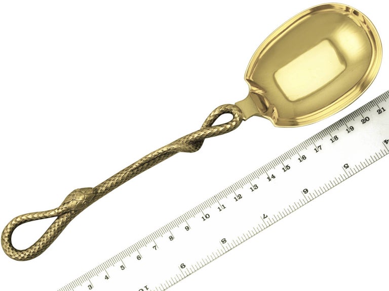 Antique Edwardian Pair of Sterling Silver Gilt Snake Serving Spoons at ...