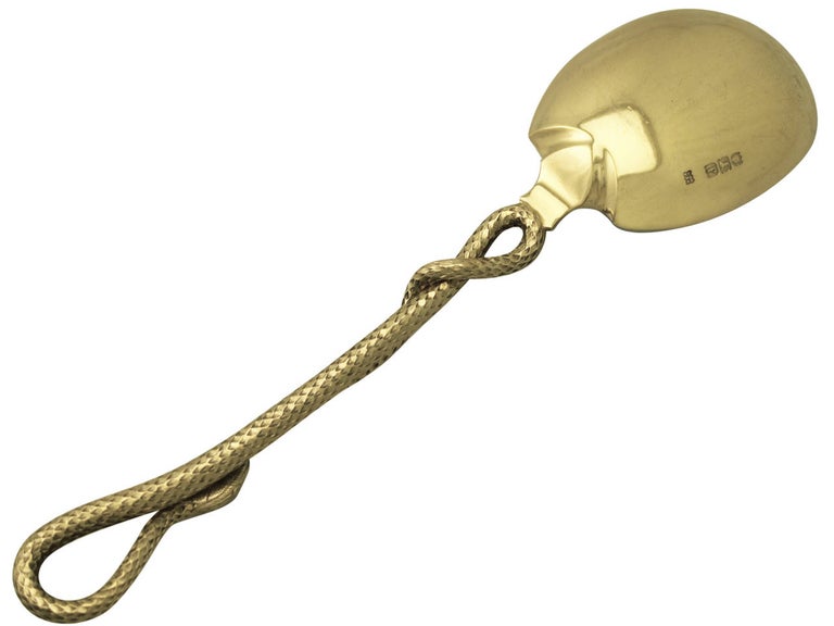 Antique Edwardian Pair of Sterling Silver Gilt Snake Serving Spoons at ...