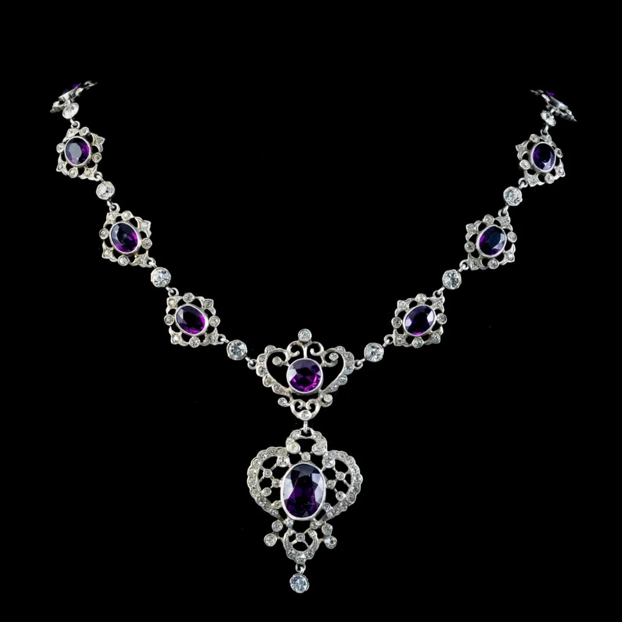 Antique Edwardian Paste Lavaliere Necklace Silver, circa 1910 For Sale ...