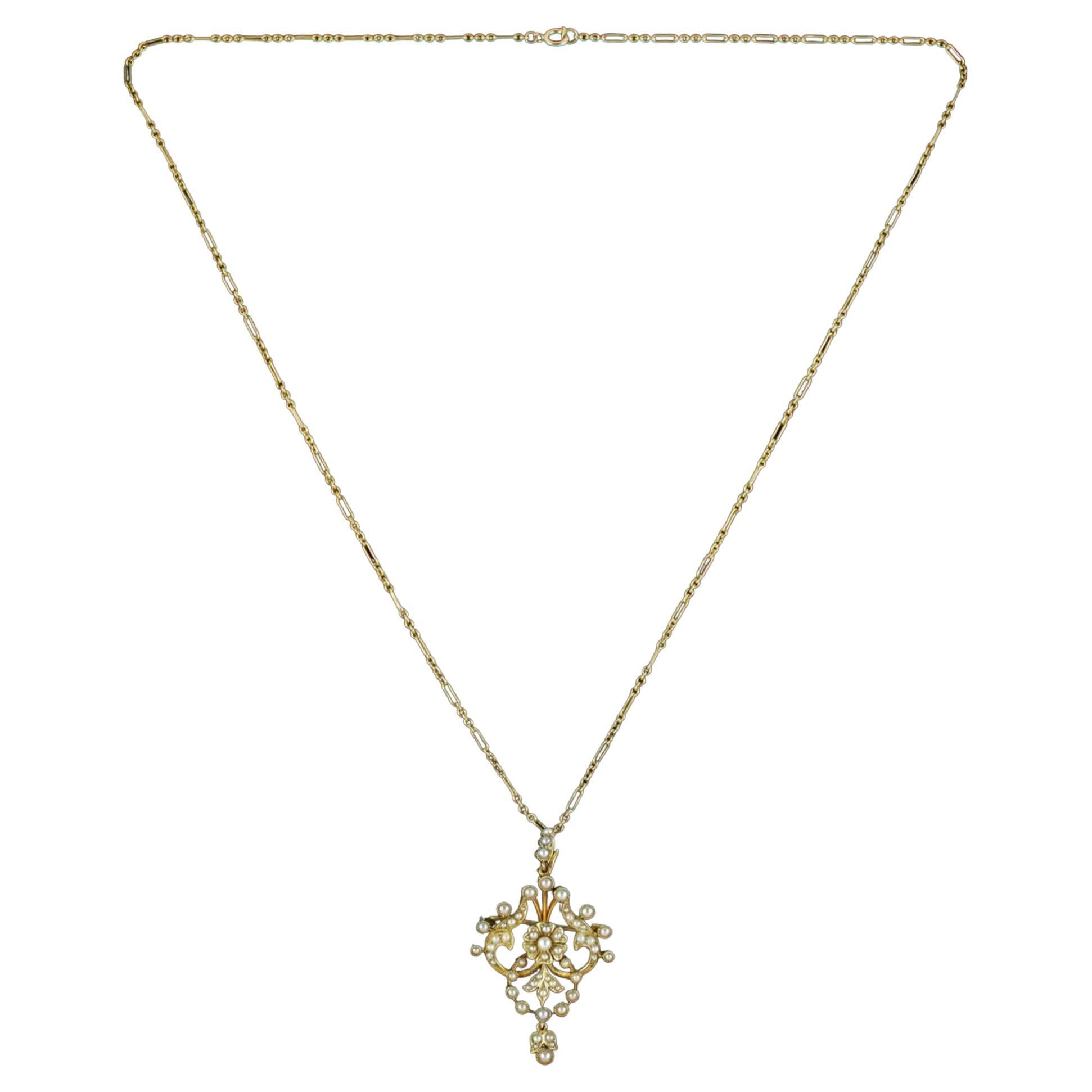 Antique Edwardian Peridot Pearl Pendant 9ct Gold, circa 1901-1915 For ...