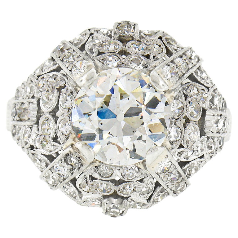 Antique Edwardian Platinum 3.21ctw GIA European Diamond Mosaic Domed ...