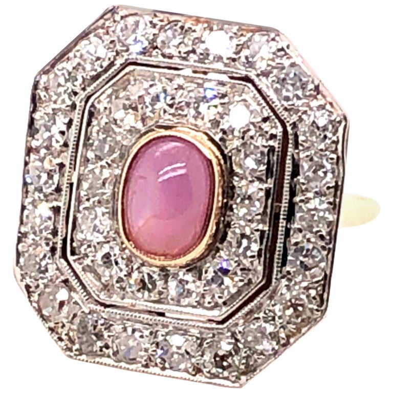 Antique Edwardian Platinum and 14 Karat Rose Gold Star Ruby and Diamond ...