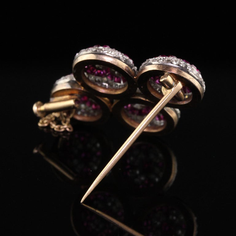 Antique Edwardian Platinum and 18K Gold Rose Cut Diamond Ruby Floral ...