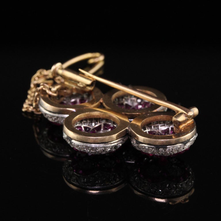 Antique Edwardian Platinum and 18K Gold Rose Cut Diamond Ruby Floral ...